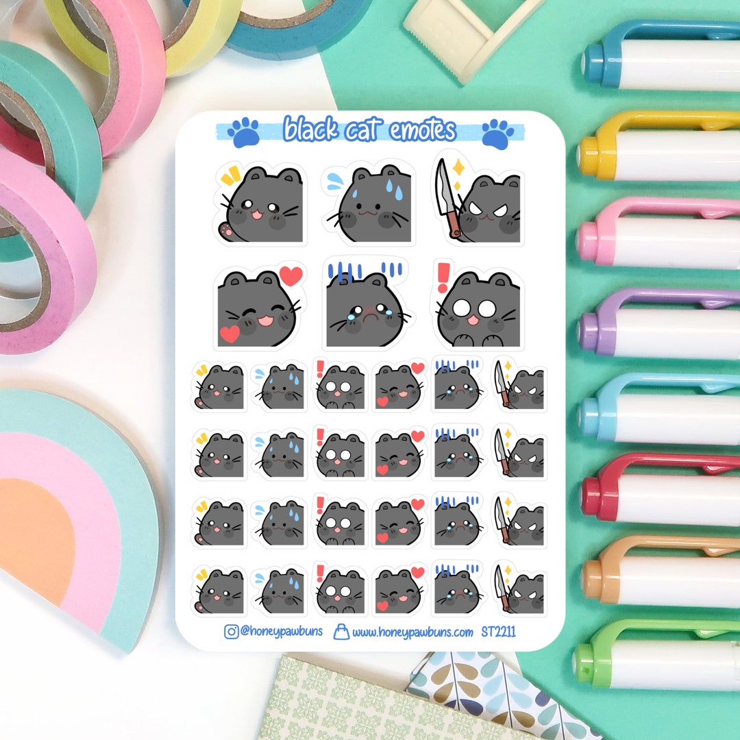 Black Cat Emoji Sticker Sheet. Cute Planner Stickers With - Etsy