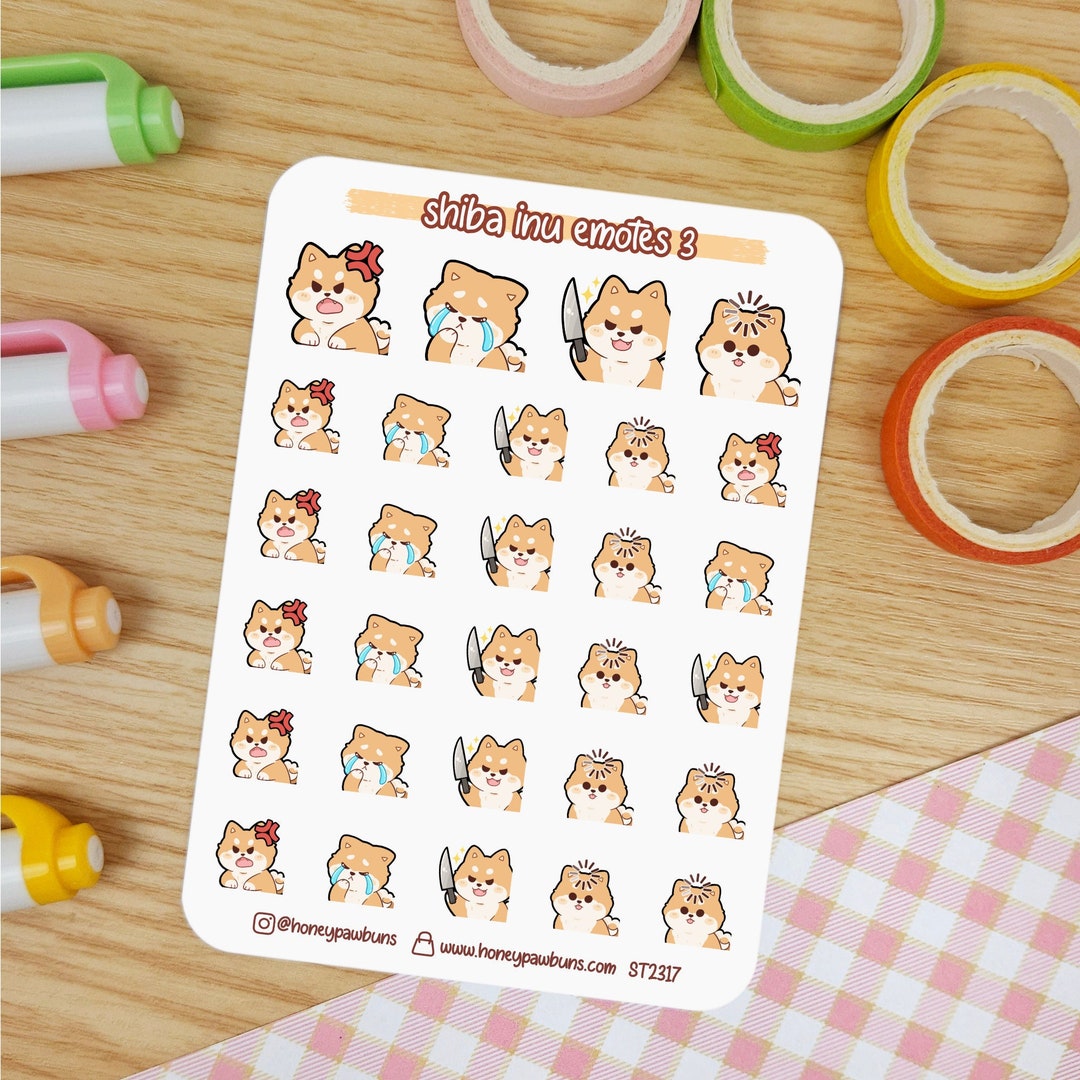 Shiba Inu Emotes No. 3 Sticker Sheet. Kawaii Dog Emoji Stickers: Angry ...