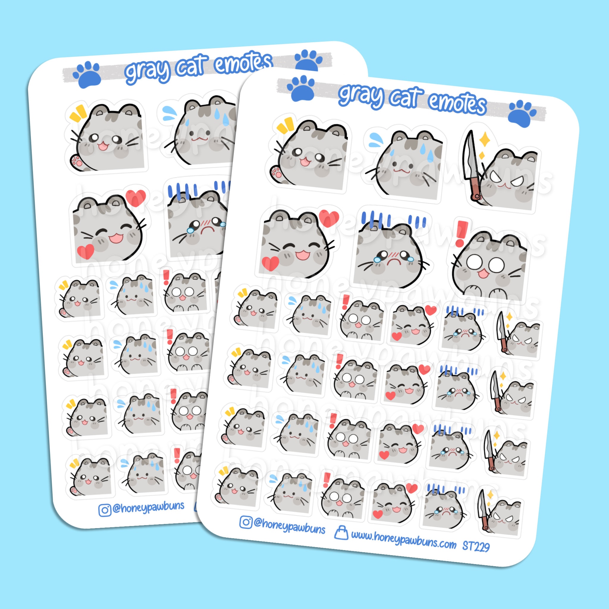 Gray Cat Emoji Sticker Sheet. Funny Kitten Stickers for - Etsy