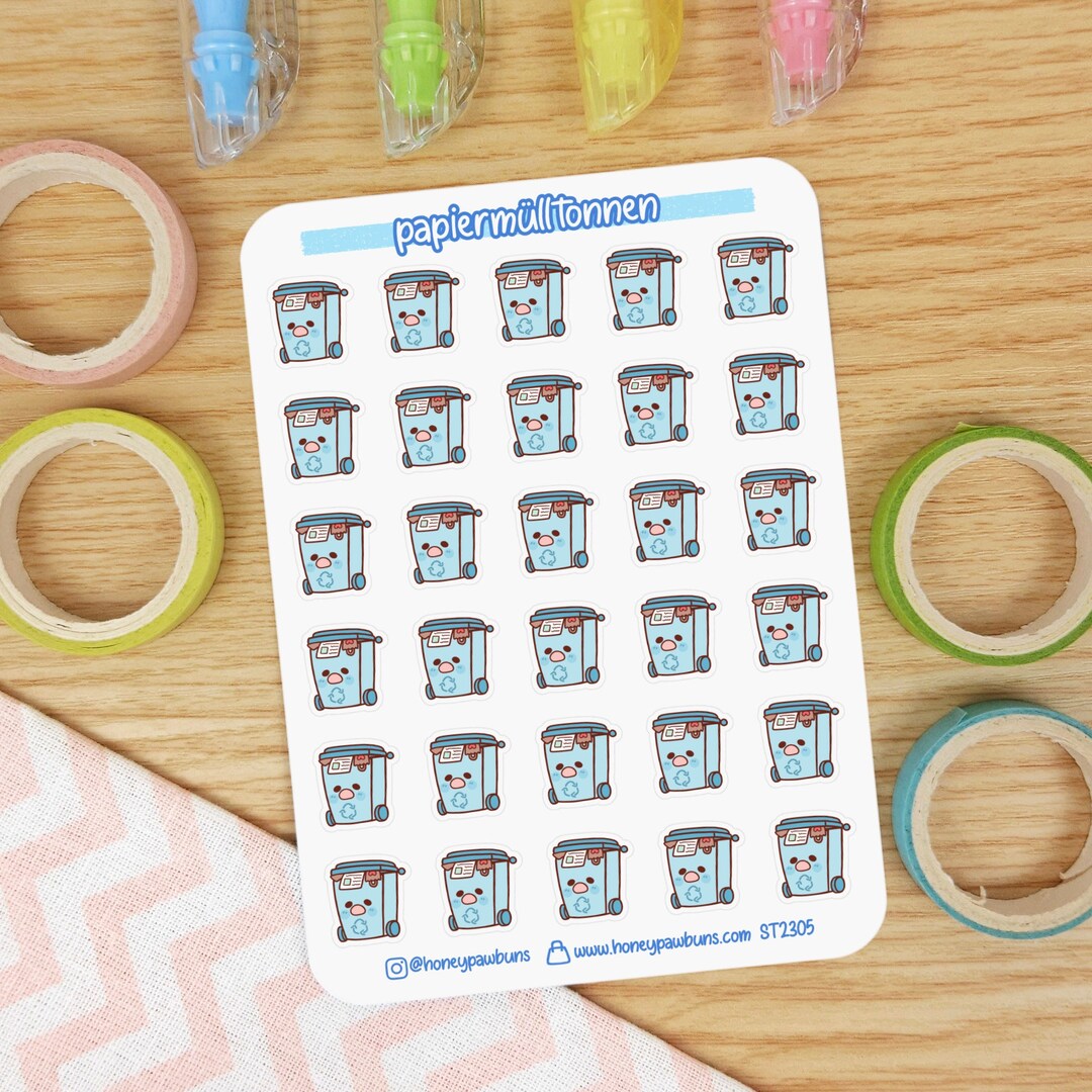 Paper Garbage Can Sticker Sheet. Kawaii Trash Can Journal Stickers for ...