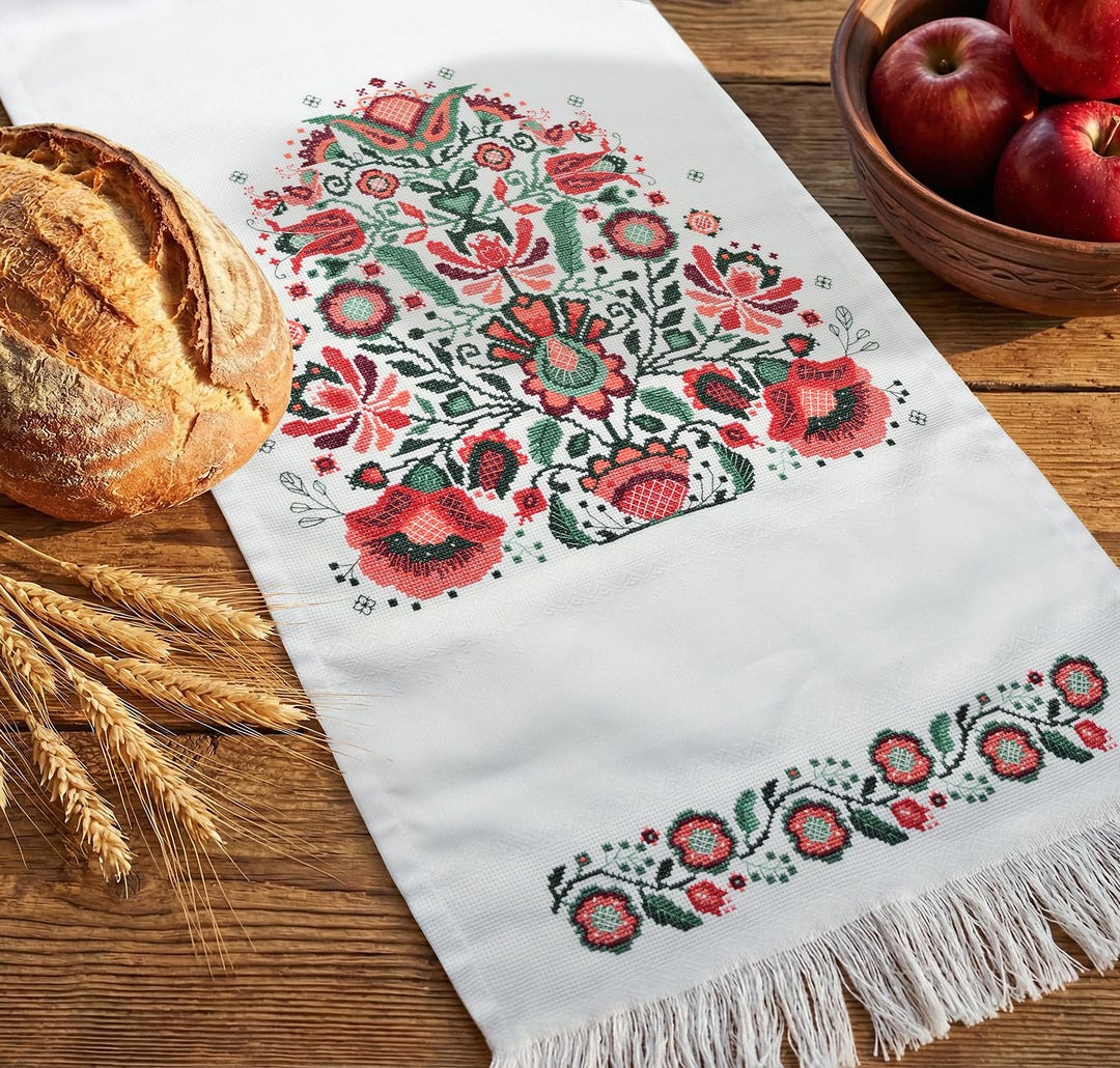 Ukrainian Rushnyk Cross Stitch Kit – Slavic Folk Embroidery With Aida ...