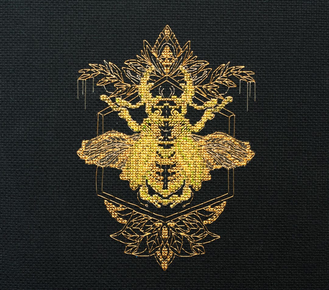 Golden Beetle Cross-stitch Kit – Digital Scarab Pattern for Mystical ...