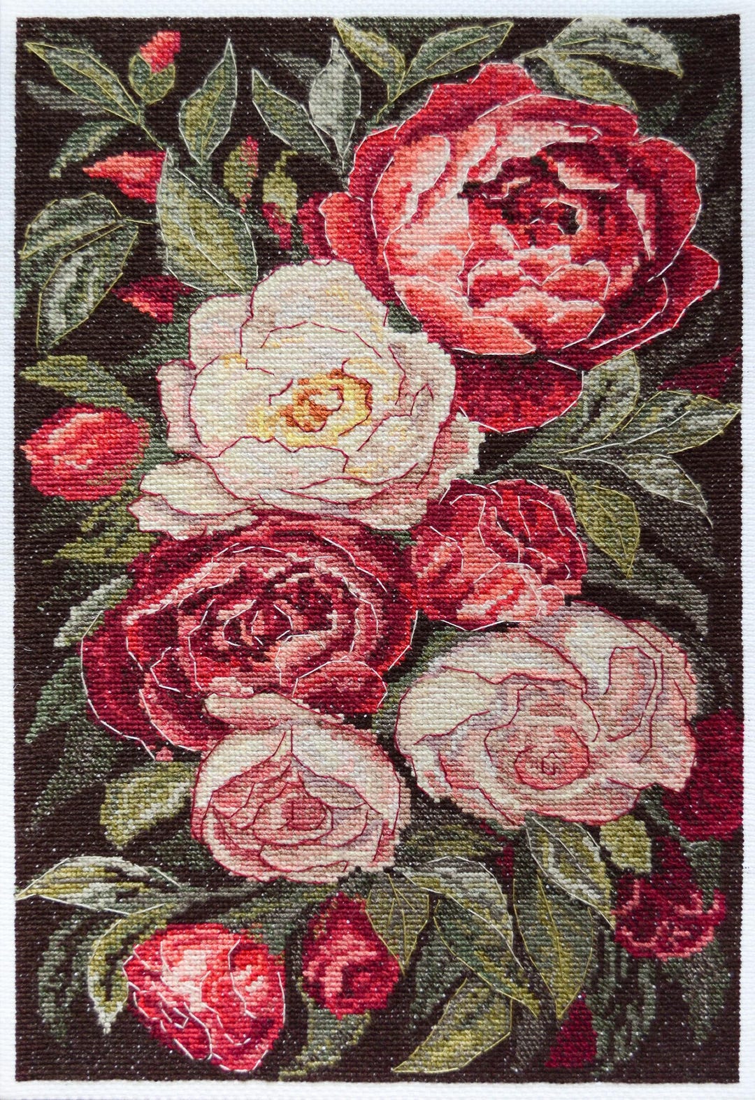 Velvet Peonies Cross-stitch Kit: Floral Embroidery DIY Home Decor - Etsy