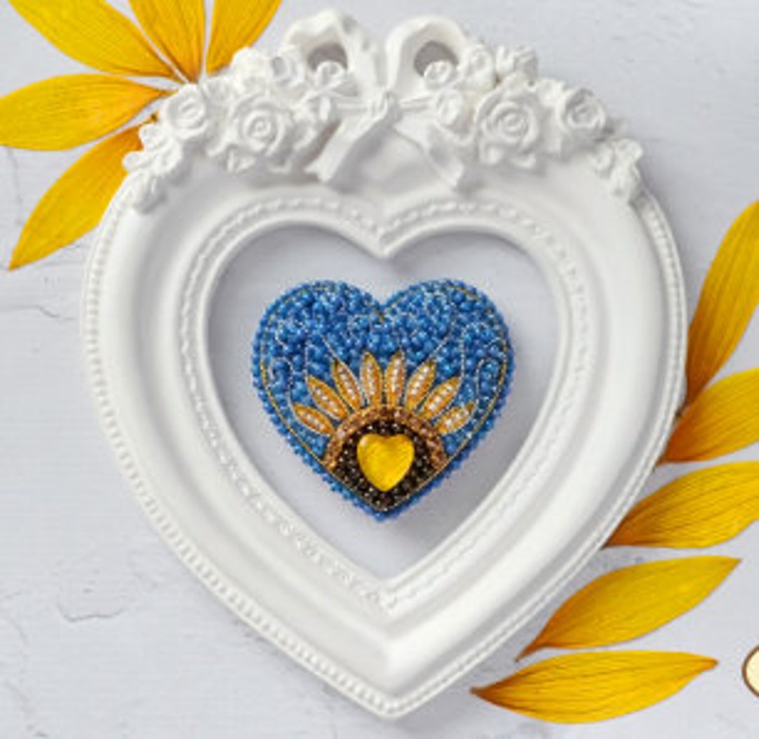 DIY Beaded Brooch Kit Sunny Heart, Beaded Brooch Pin, Brooch Ukraine ...