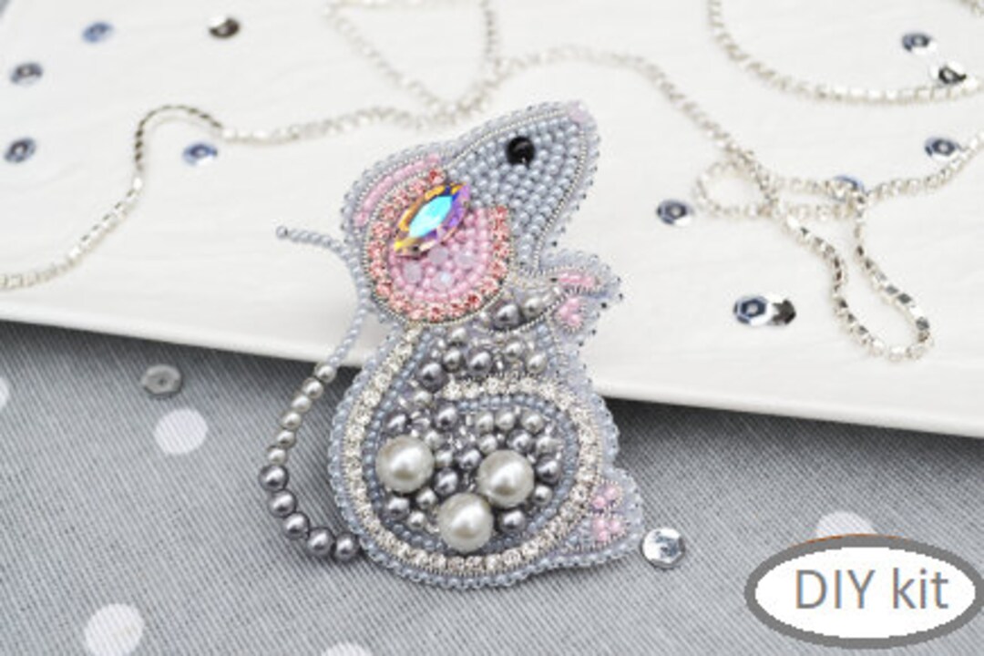 DIY Beaded Brooch Silver Mouse brooch Making Beaded Animal - Etsy