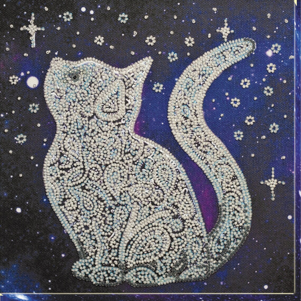 DIY Bead Embroidery Kit Star Cat,mid-sized Bead Embroidery Kit Star Cat ...