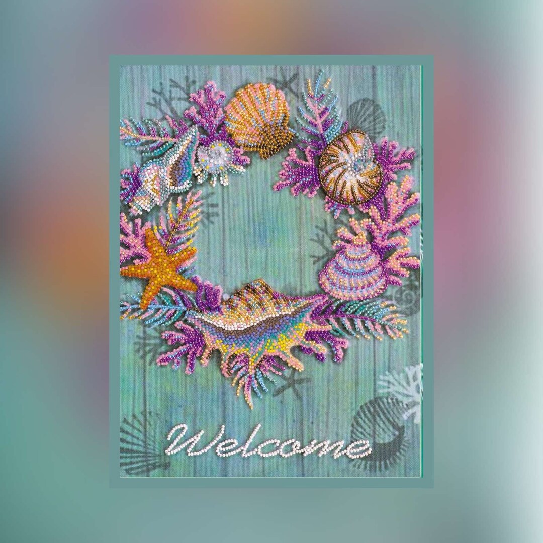 DIY Bead Embroidery Kit: Seashell Wreath, Coastal Wall Art (9.8x11.0 ...