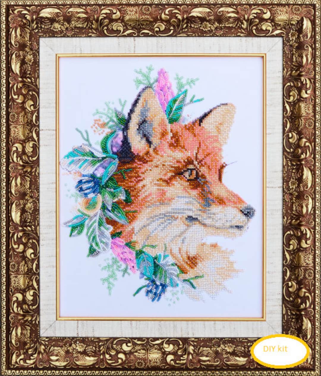 DIY Bead Embroidery Kit Fox, Beaded Wall Decor, Bead Art Pictures ...