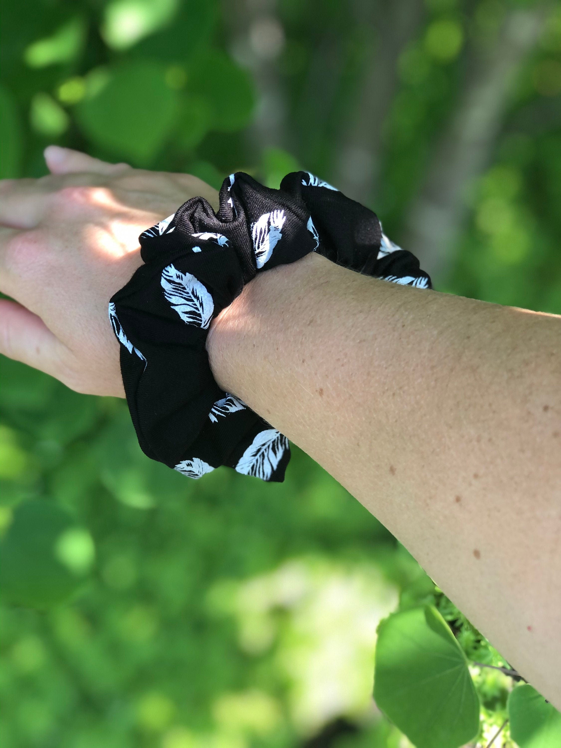 White Feather Scrunchie White Feather on Black Bamboo | Etsy