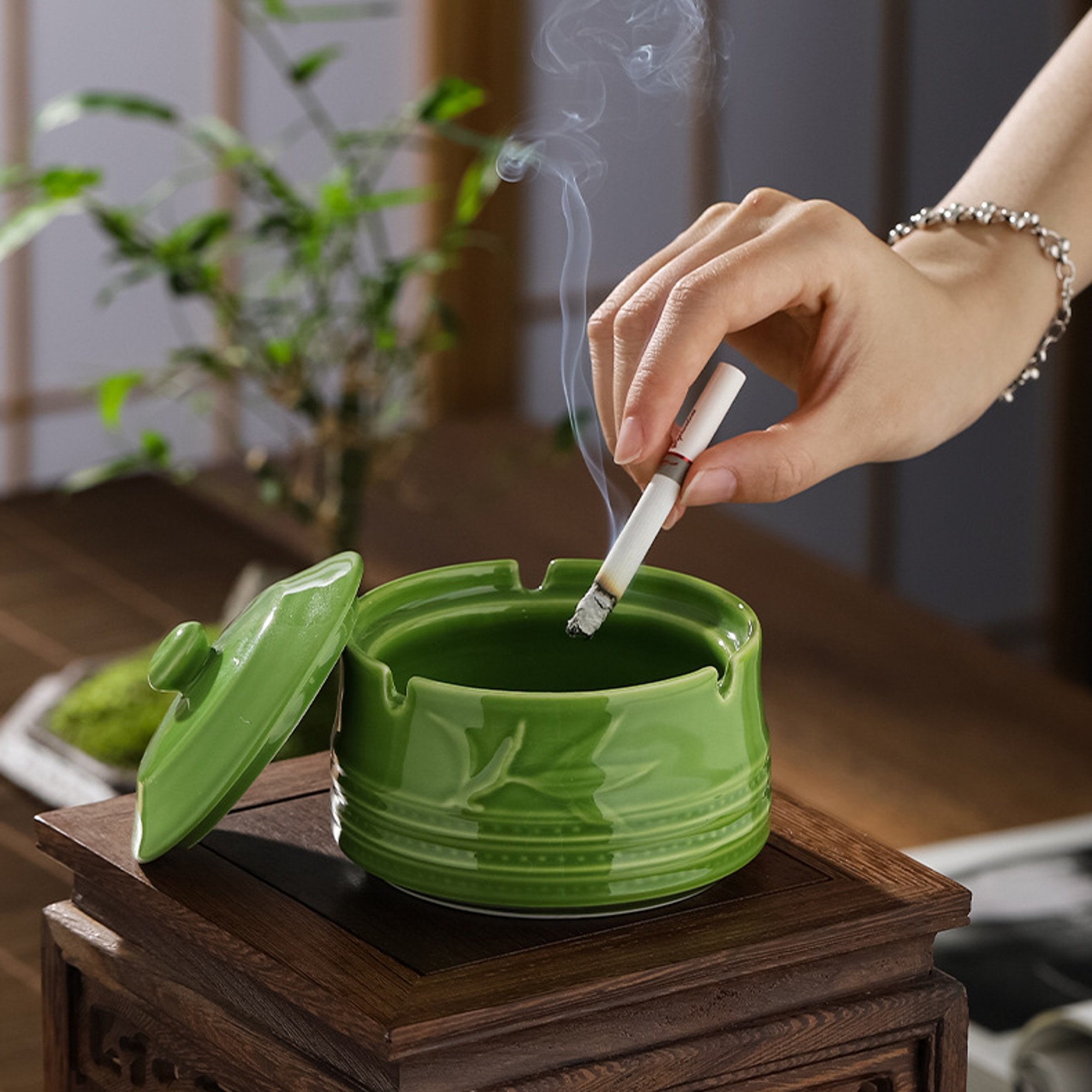 Ashtray With Lid for Outdoor Ceramic Celadon Green - Etsy