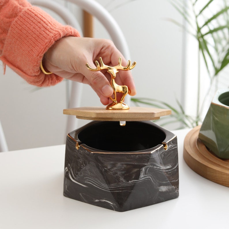 Elegant Ashtray With Lid Ceramic Marble Pattern - Etsy