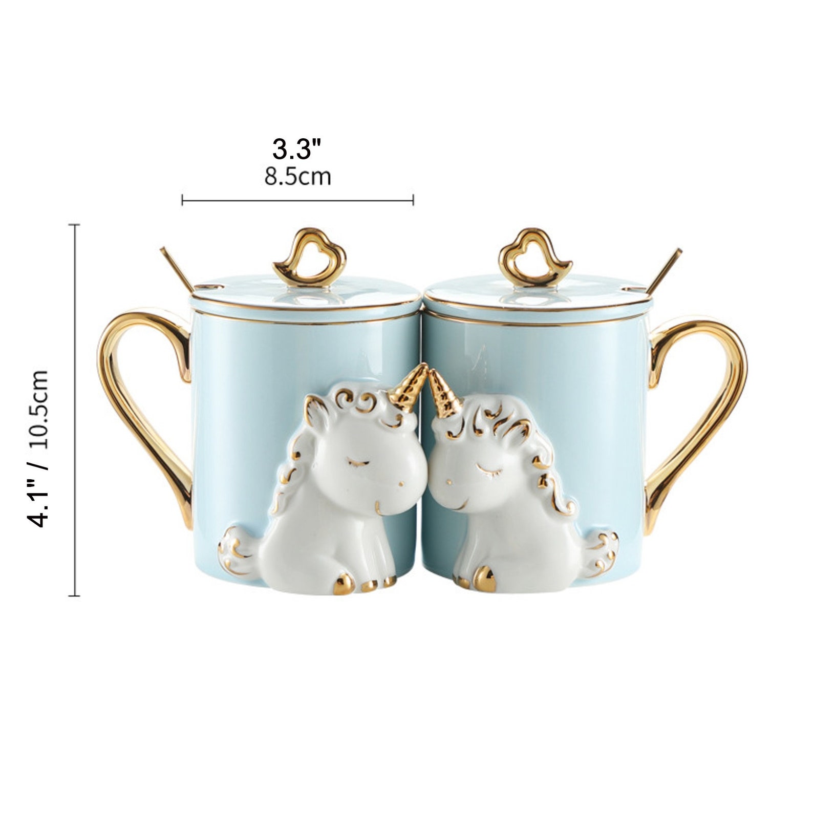 Cute Mugs with Lids and Spoons for Lovely Couple 3D | Etsy