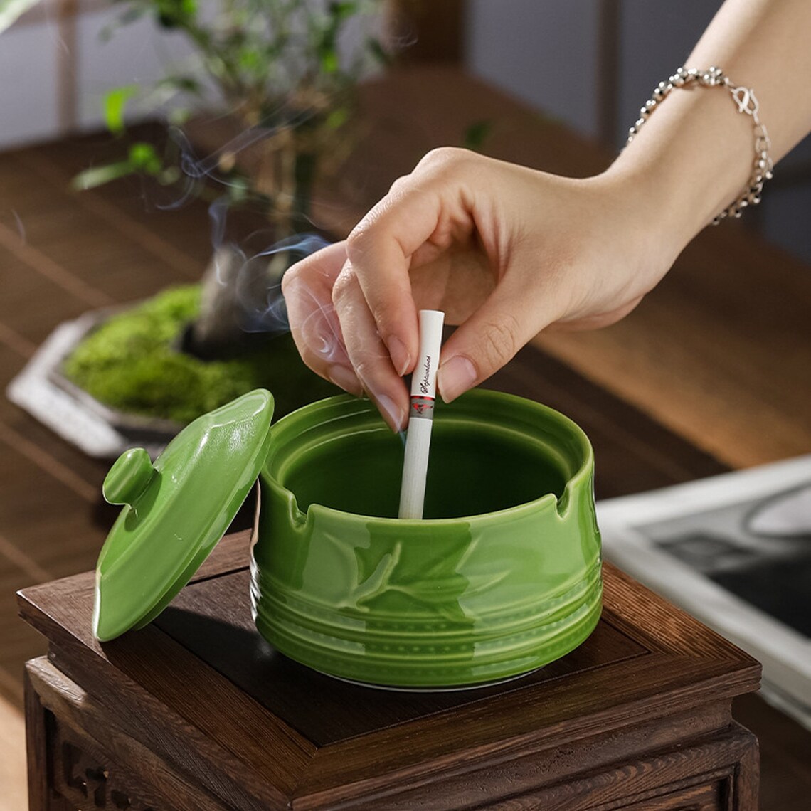 Ashtray With Lid for Outdoor Ceramic Celadon Green - Etsy