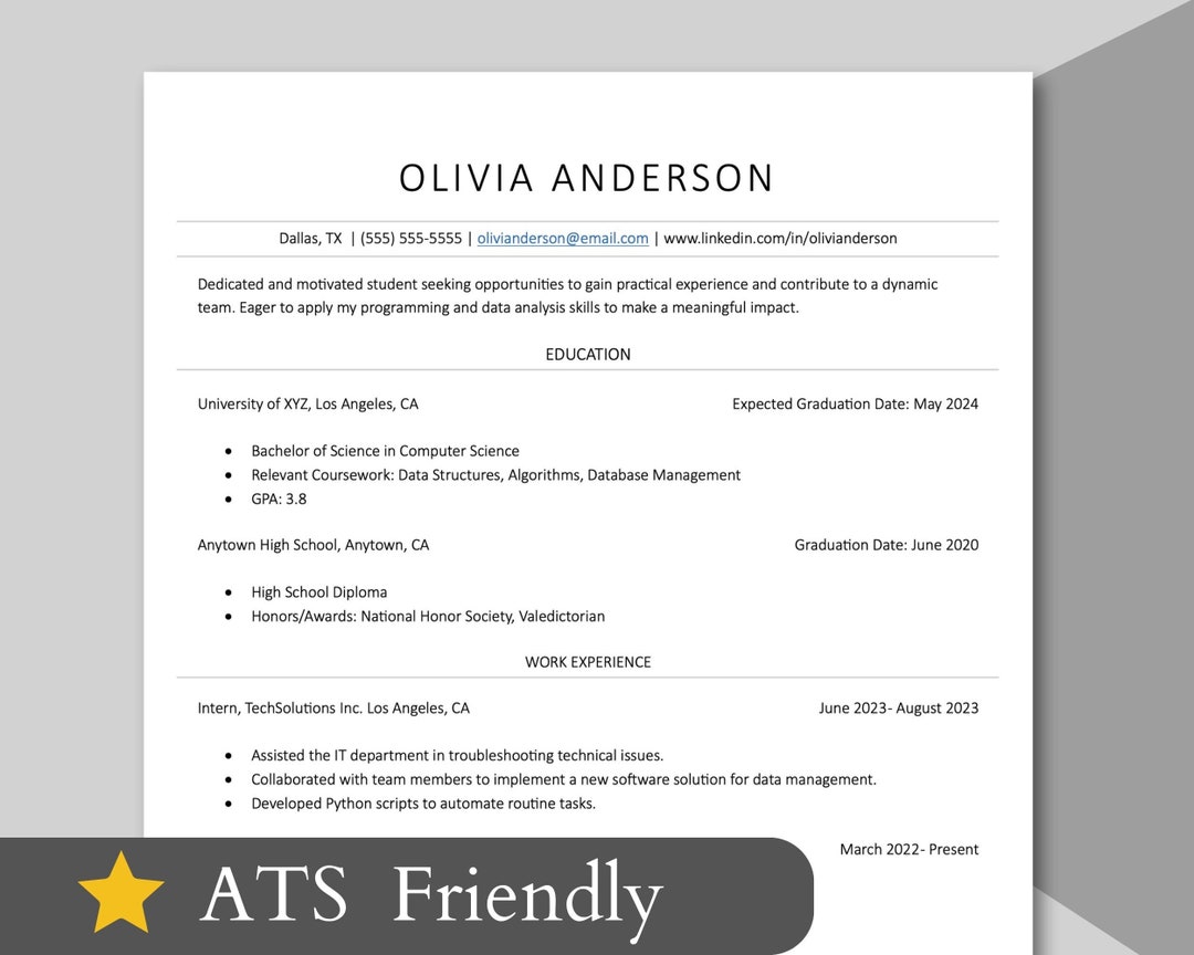 ATS Friendly Resume Template Word Google Docs Pages for Students Resume ...