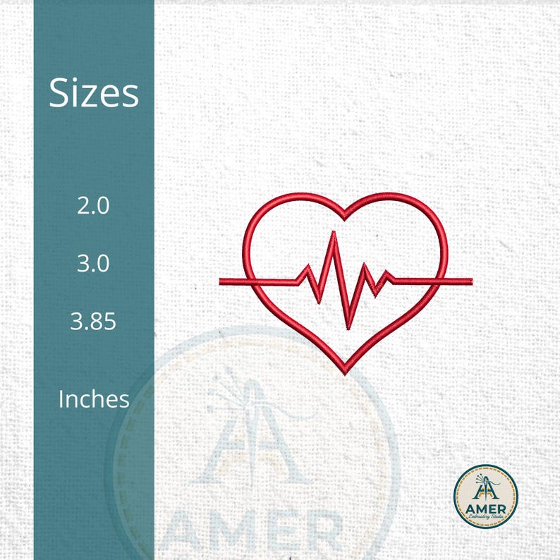 Heartbeat Heart Outline Embroidery, EKG Love Line Mini Design, Nurse ...