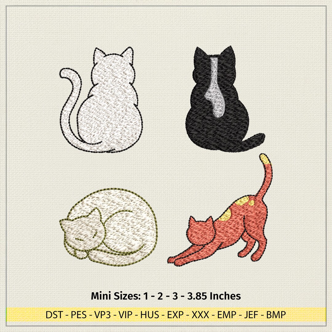 Mini Cat Embroidery Design Set, Kitten Machine Embroidery (digital File ...