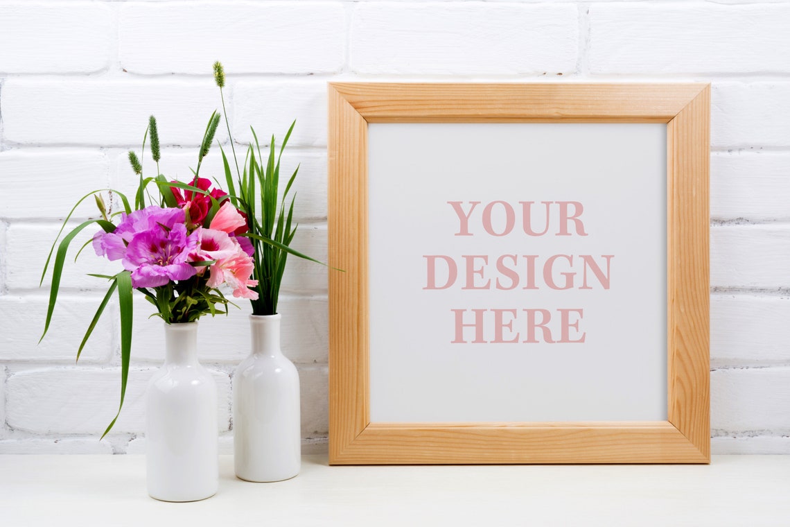 Square Frame Mockup PSD, Wooden Square Frame Mockup, Modern Wood Mockup ...
