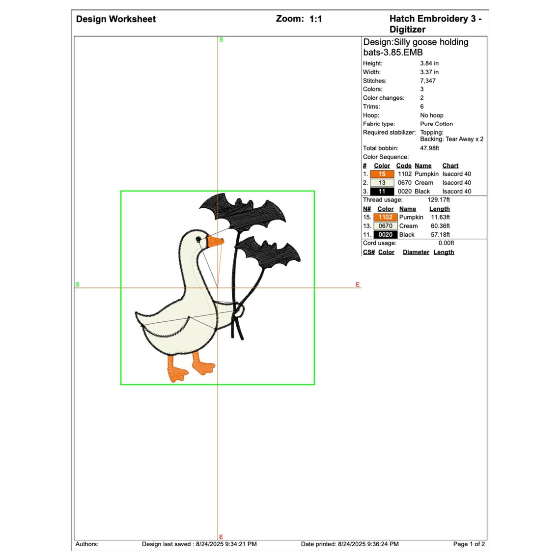 Silly Goose Halloween Embroidery Design: Funny Bat Goose Pattern ...