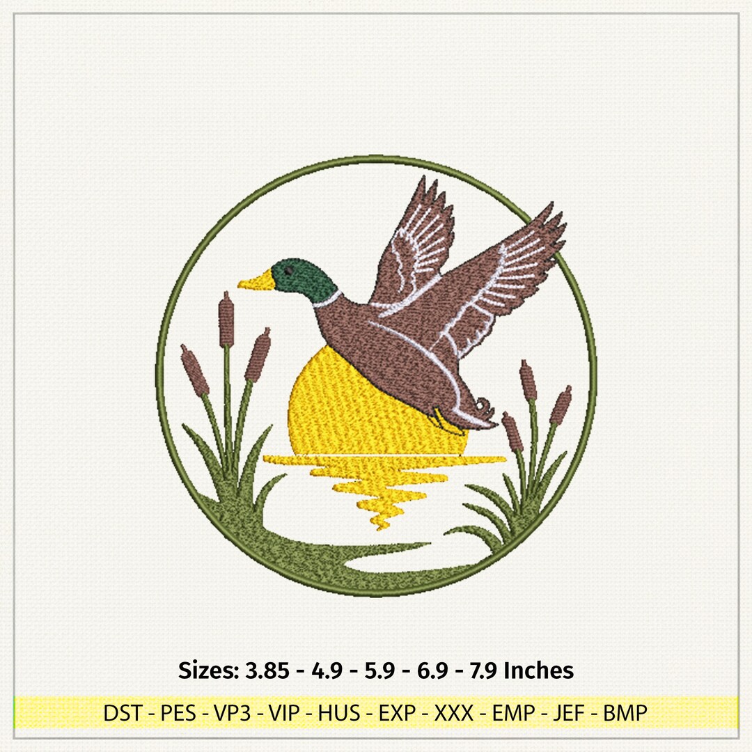 Mallard Duck Machine Embroidery Design, Wildlife Sunset Pattern (pes ...