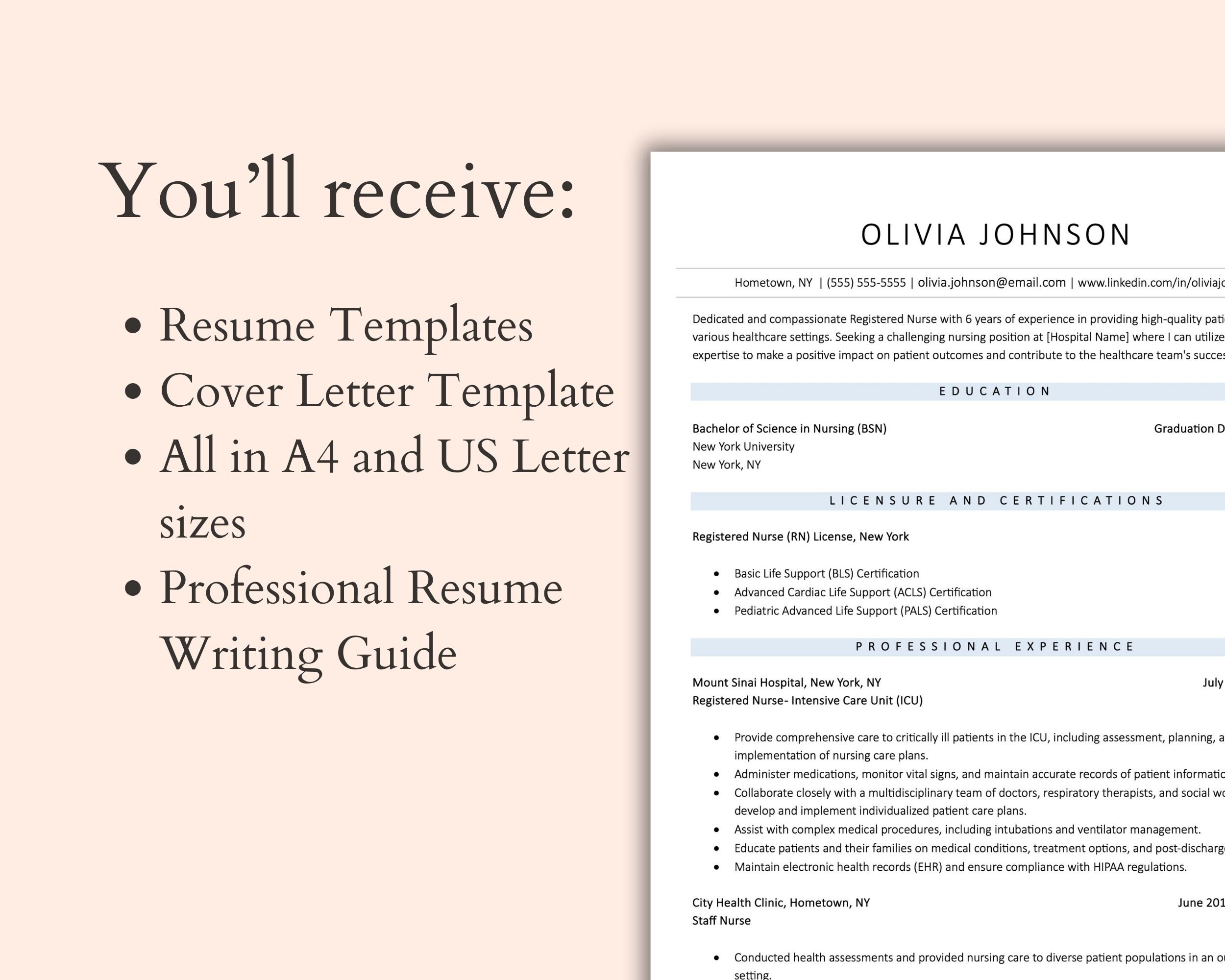 ATS Friendly Resume Template Word and Google Docs for Nurse ...