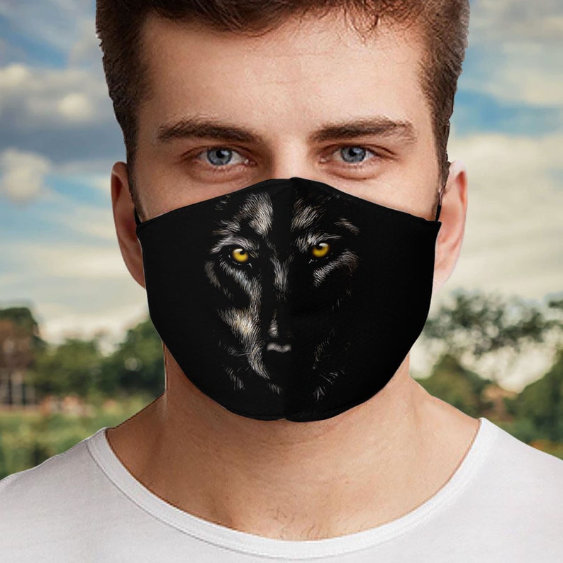 Black Wolf Stare Face Mask Wolf Lover Face Mask Gift Mask | Etsy