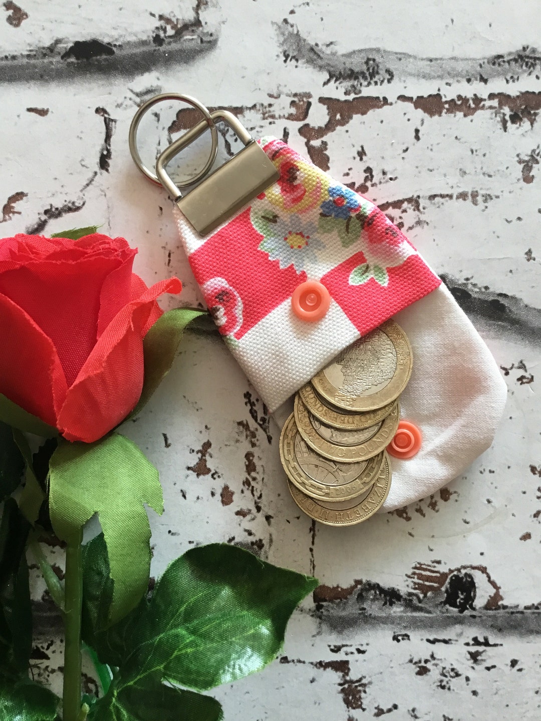 Cath Kidston Red Checker Floral Linen Fabric Mini Coin Purse With Key ...