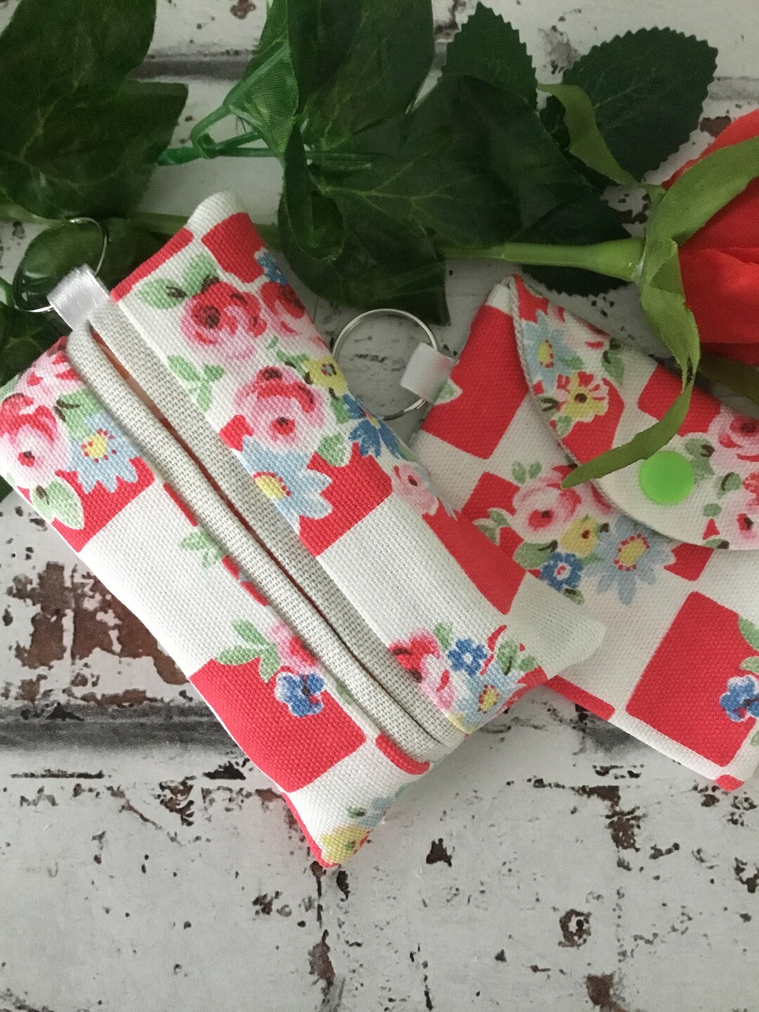 Cath Kidston Red Checker Floral Design Linen Fabric Pocket Tissue ...