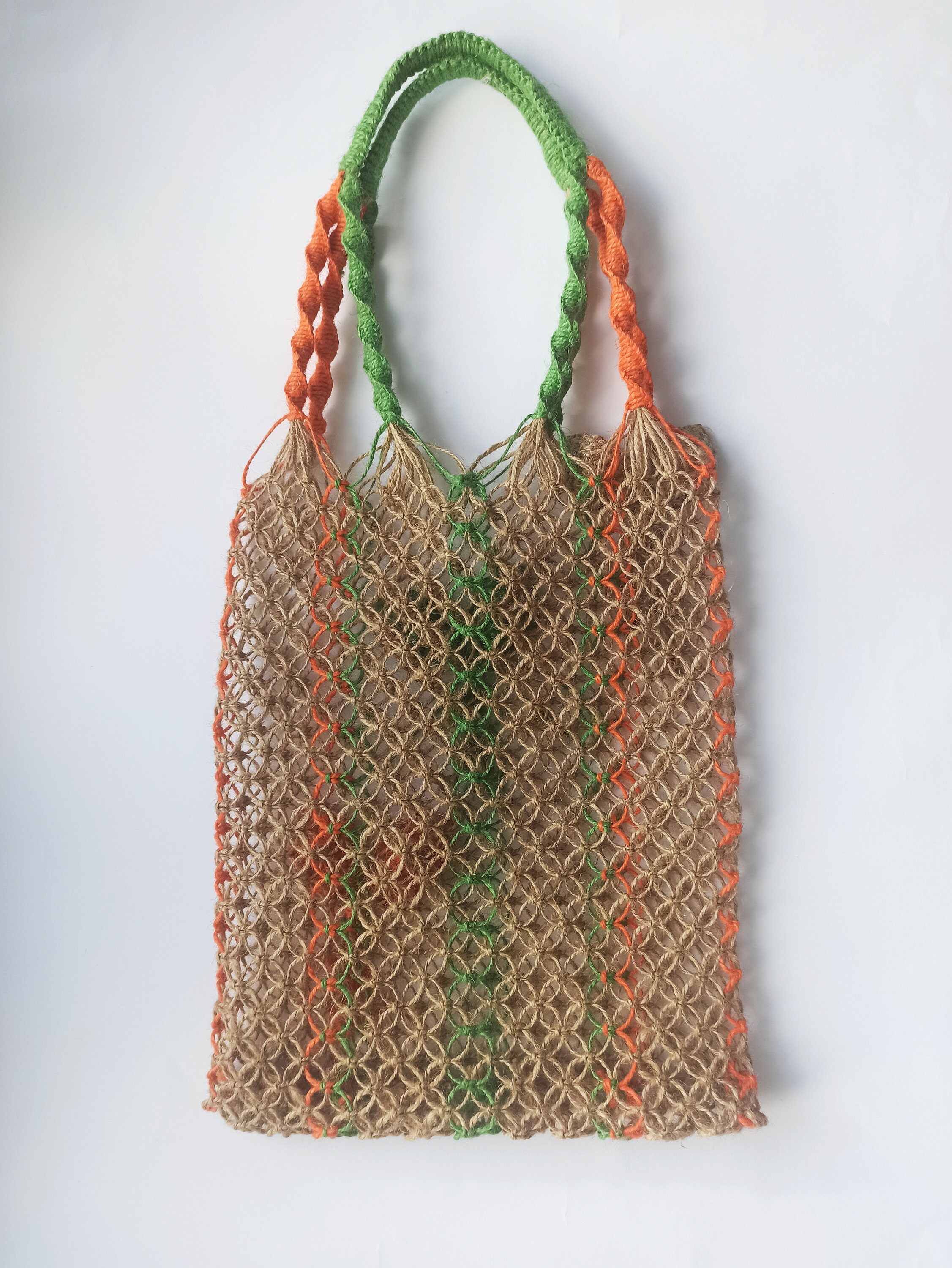 French Jute Net Bag With Green and Orange Leaves - Etsy