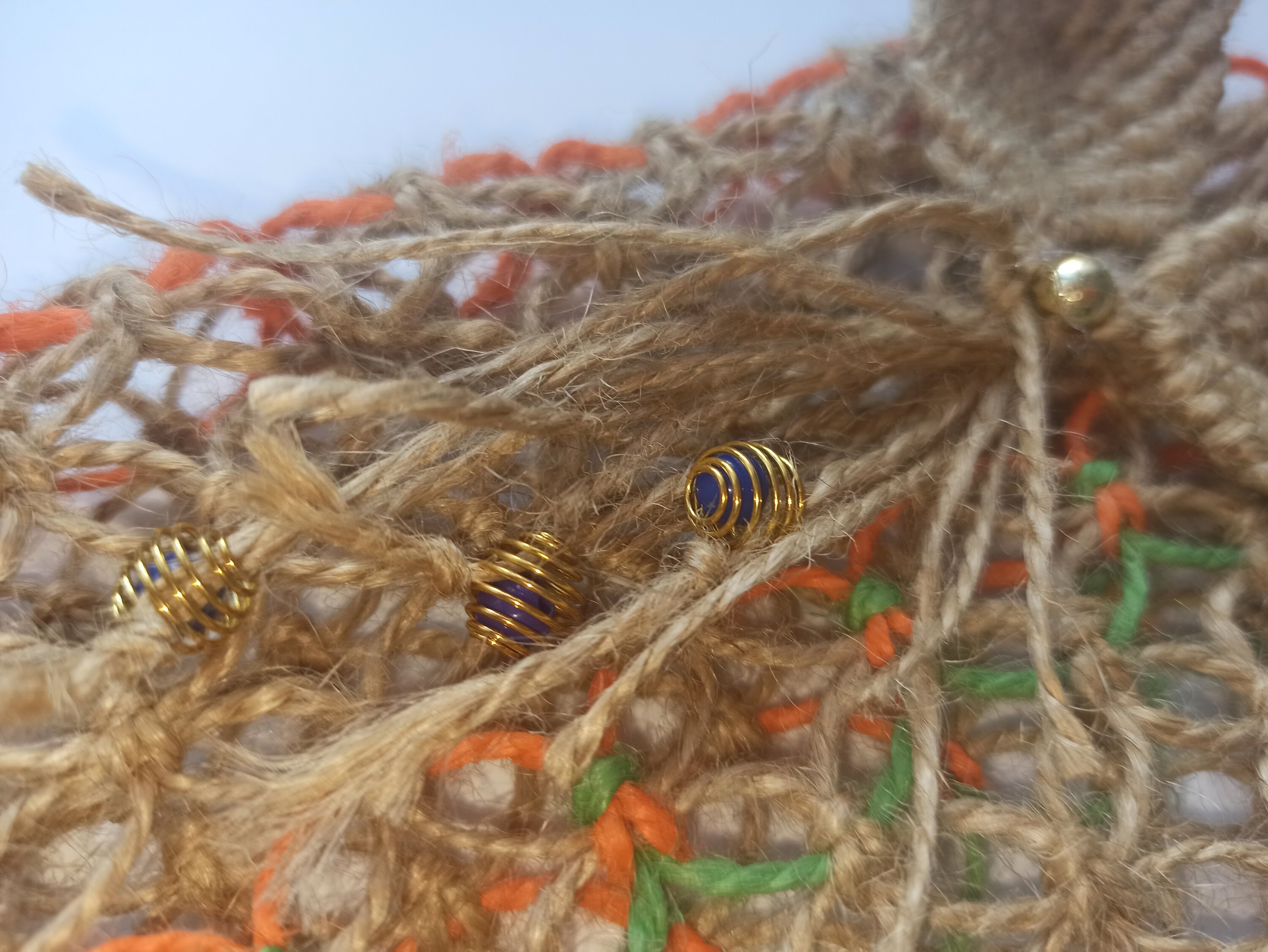 French Jute Net Bag With Green and Orange Leaves - Etsy