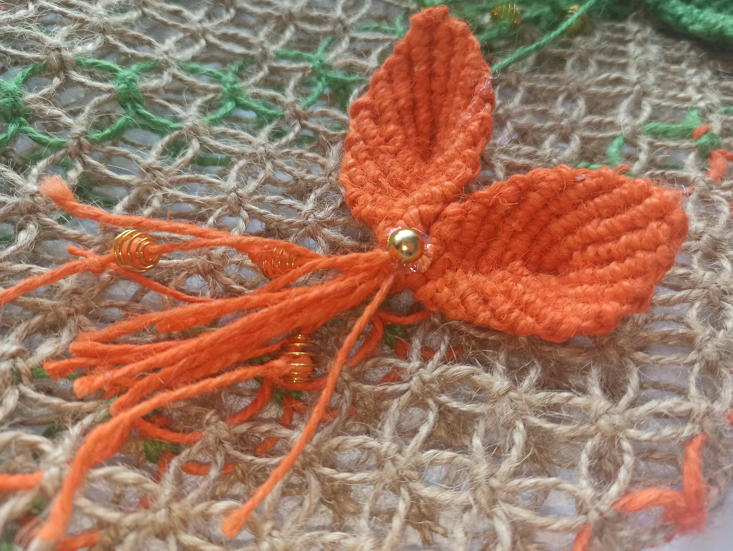 French Jute Net Bag With Green and Orange Leaves - Etsy
