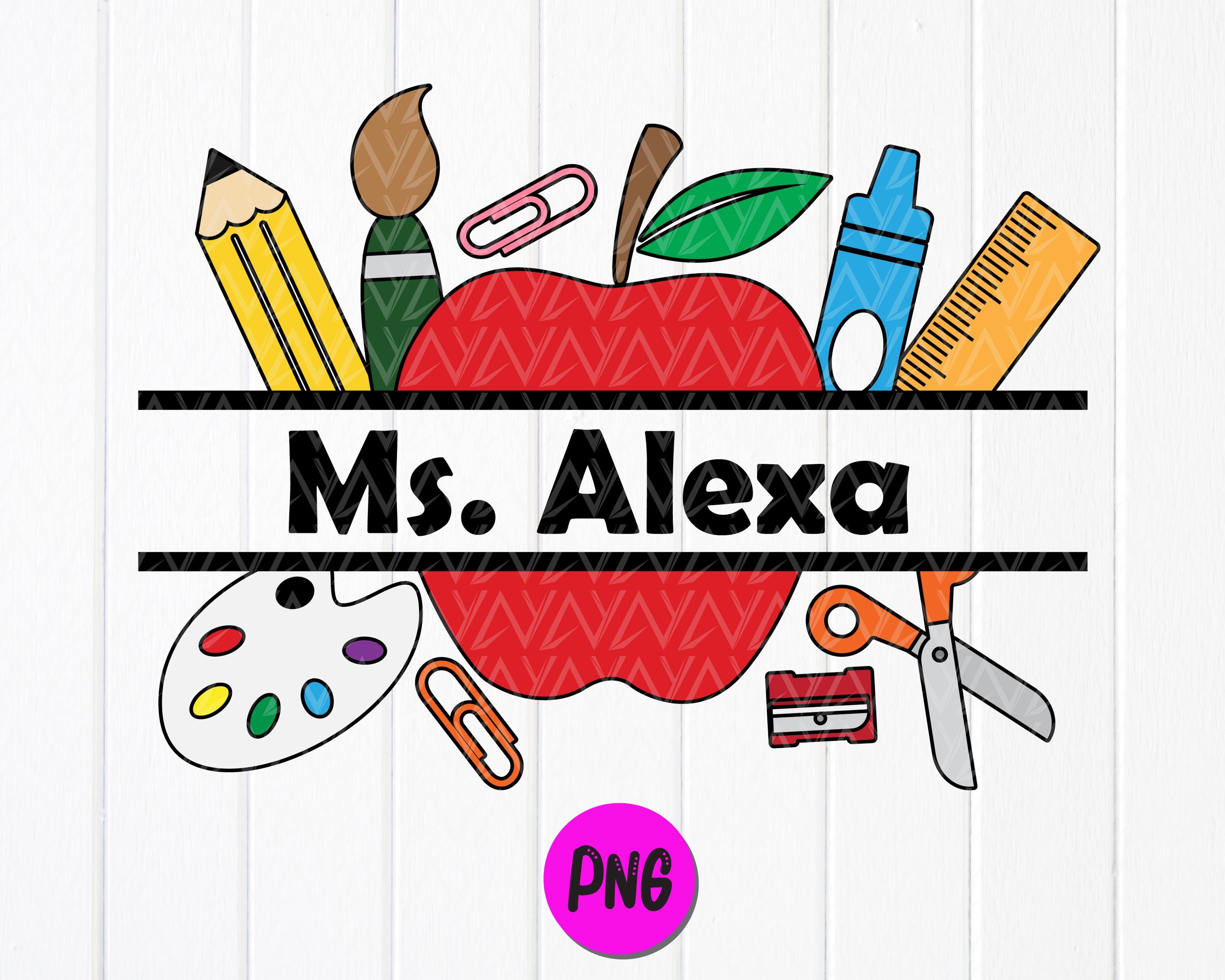 Teacher Split Monogram PNG: School Supplies Clipart,back to School ...