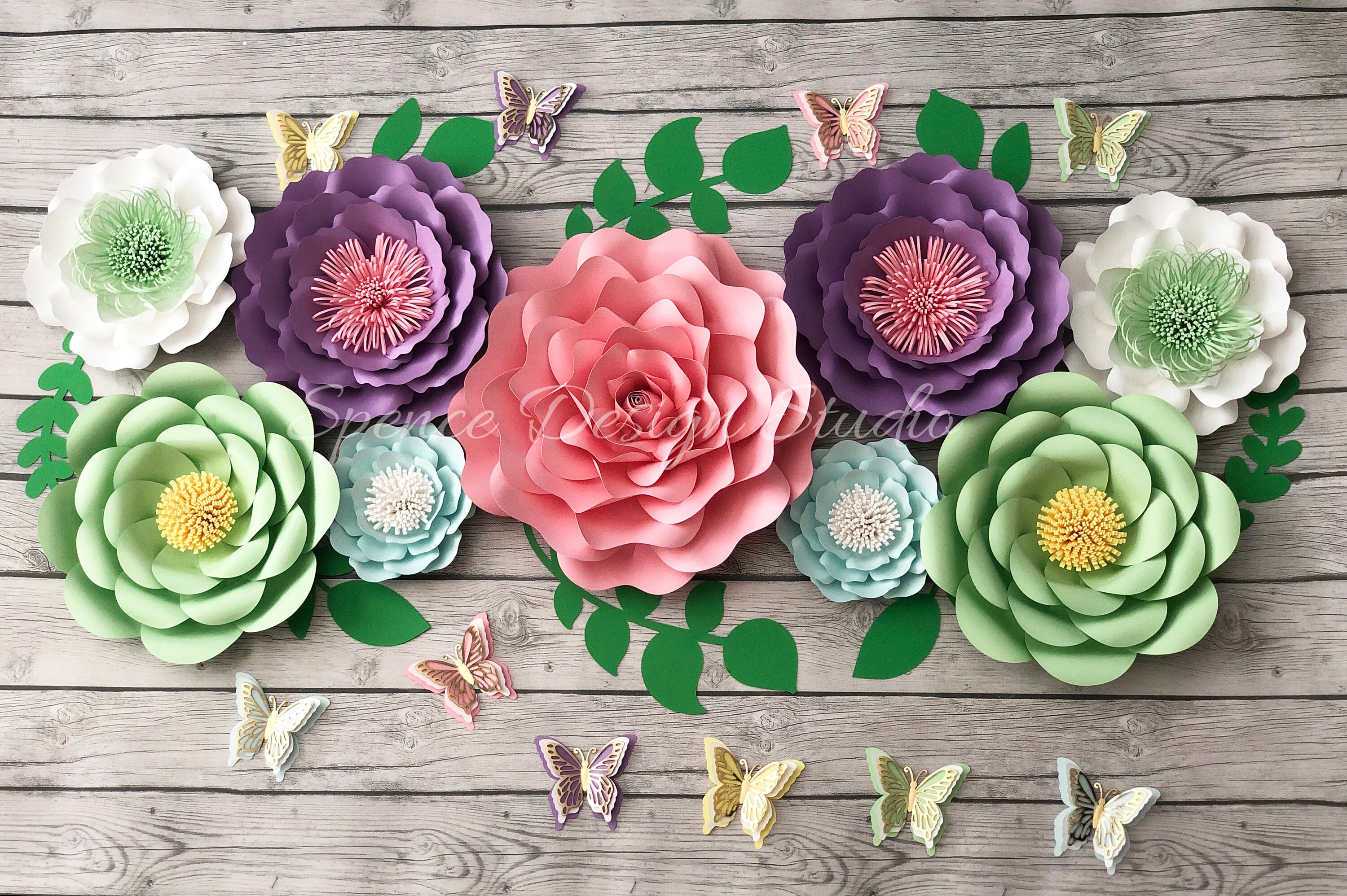 Spring Paper Flower Wall Decor - Paper Flowers and Butterflies – Set of ...