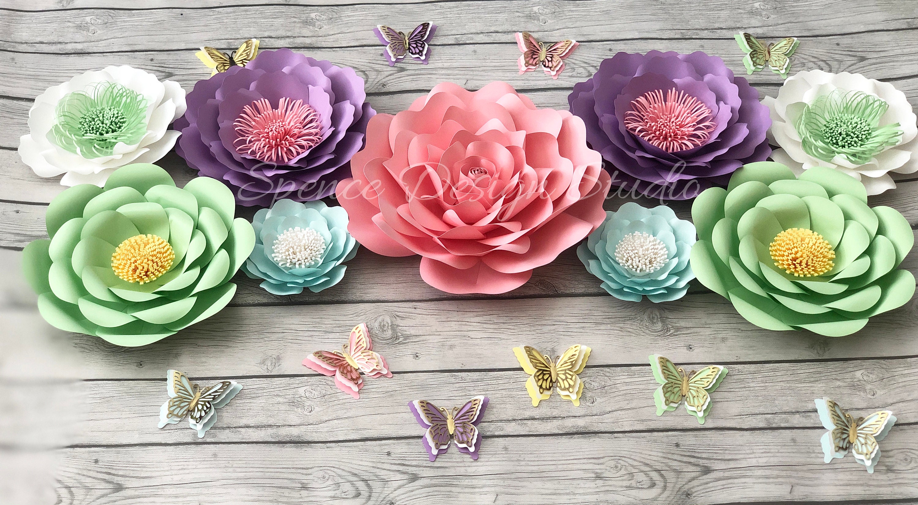 Spring Paper Flower Wall Decor - Paper Flowers and Butterflies – Set of ...