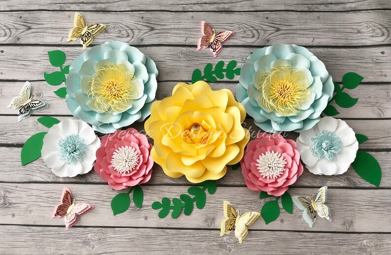 Spring Paper Flower Wall Decor - Paper Flowers and Butterflies - Etsy