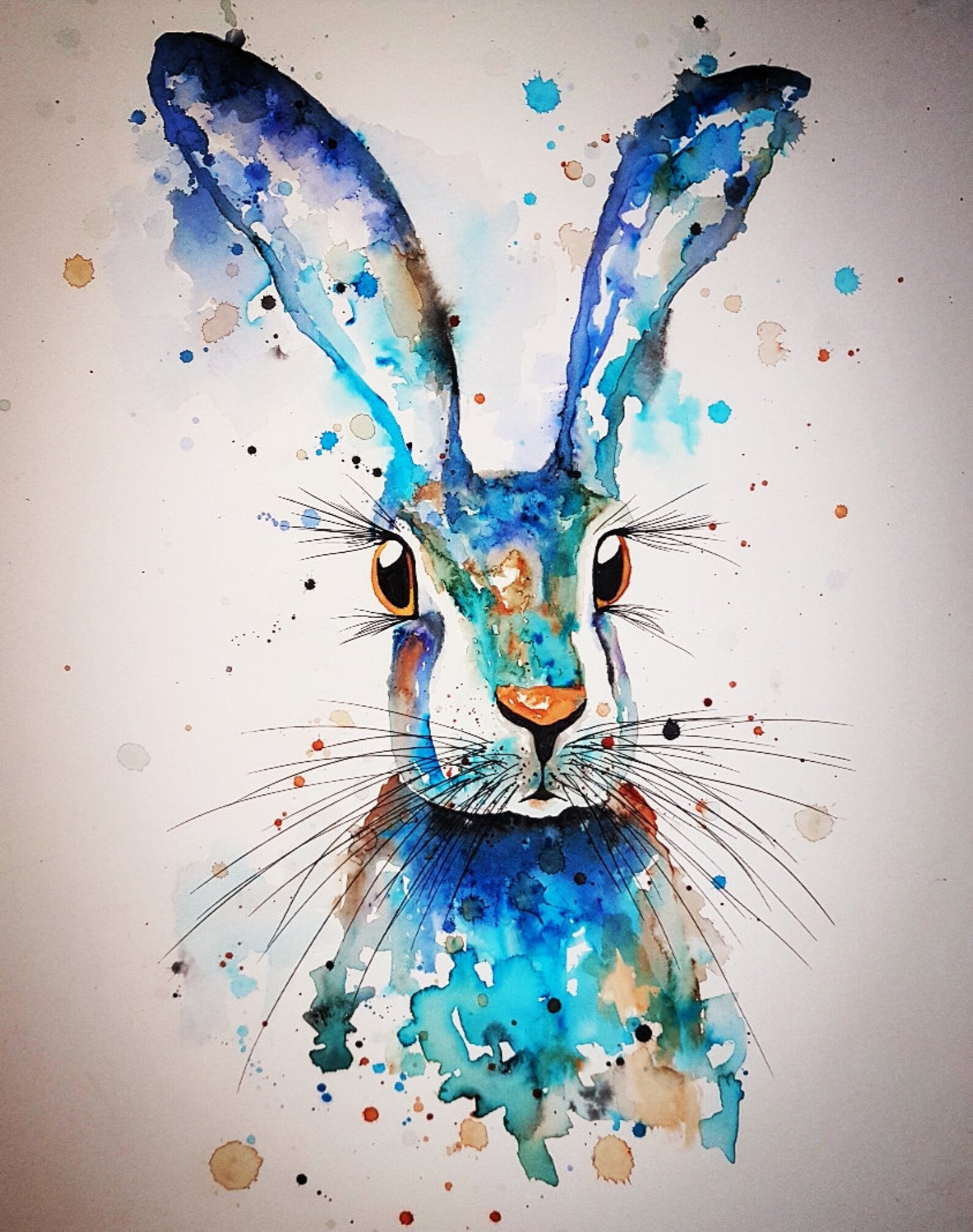 Blue Hare Watercolour Splash Print A4 - Etsy