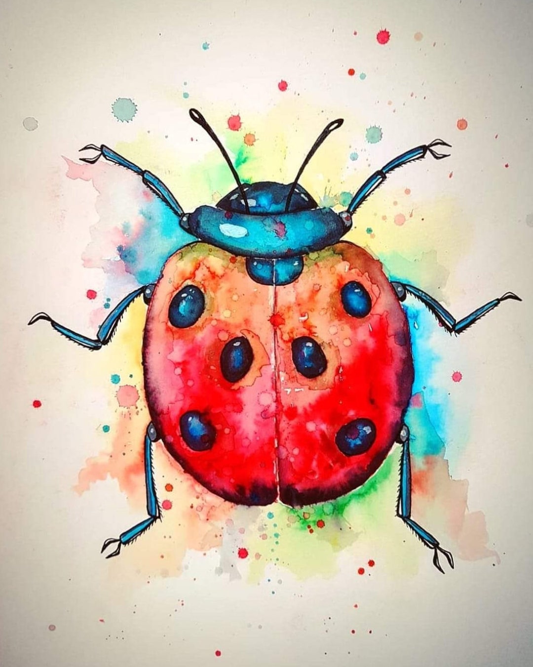 Ladybird Watercolour Splash Print A4 - Etsy