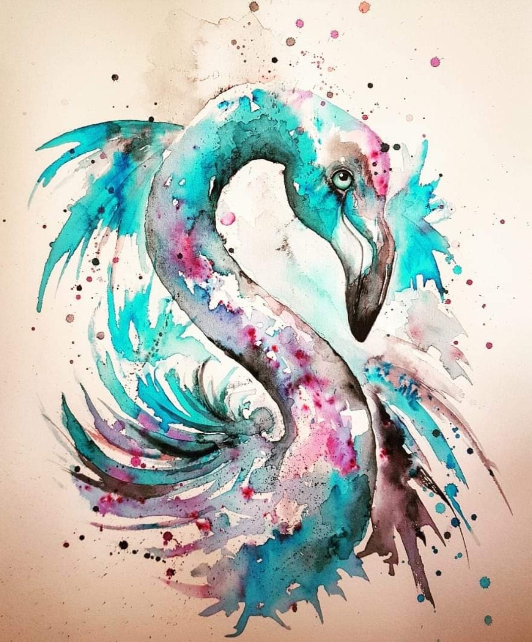 Turquoise Flamingo Watercolour Splash Print A4 - Etsy