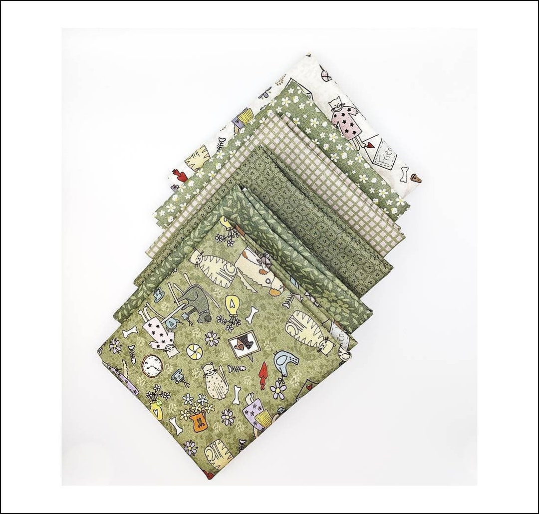 Lynette Anderson: Good Boy and Kitty - Cream/ Moss Fabrics - Etsy