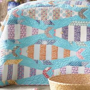 Tilda Cotton Beach Striped Fish Teal Quilt Kit 57.575.5in - Etsy