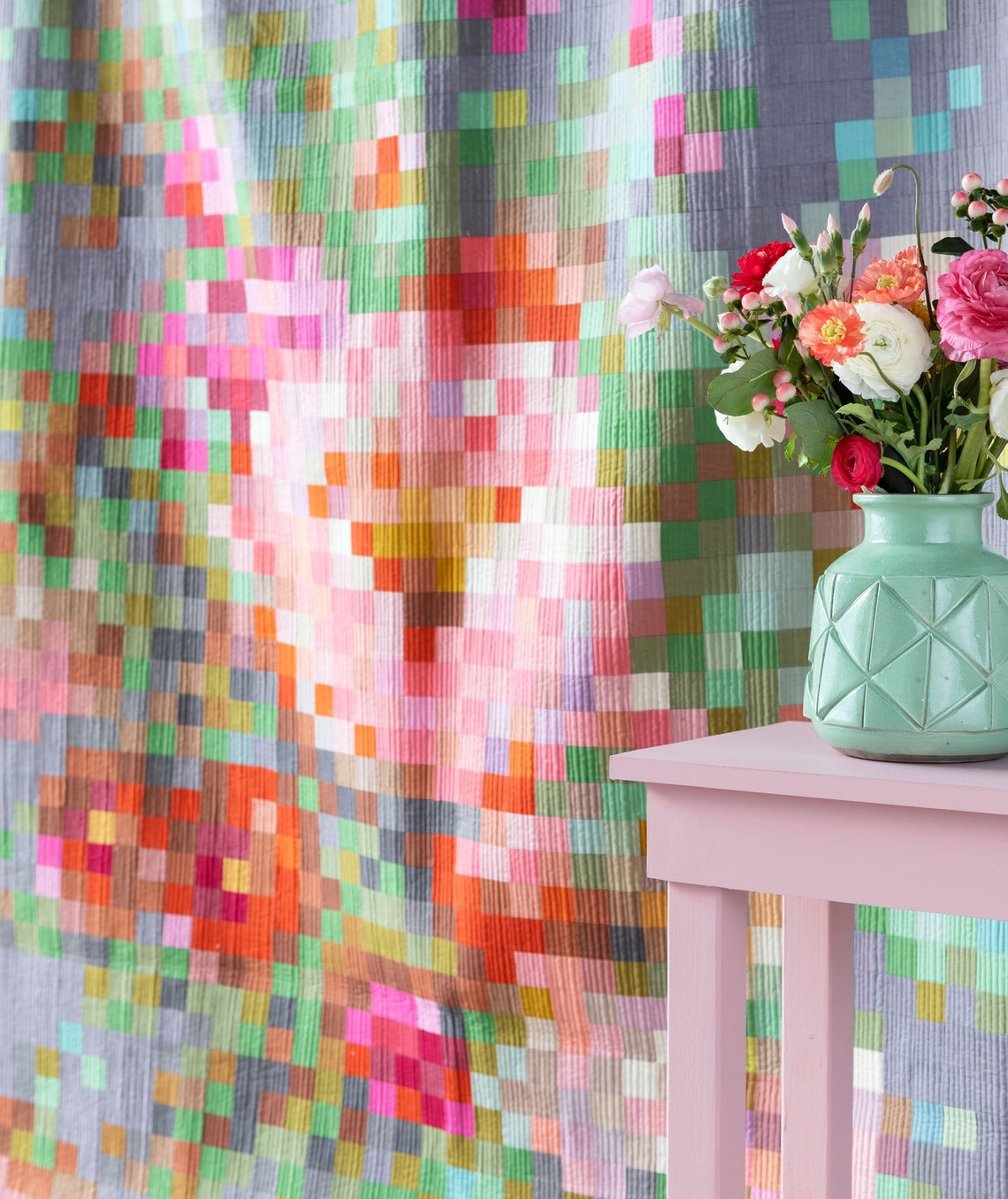 Tilda Solids Flower Bouquet Embroidery Quilt Kit- 63.5*81.5in Finished ...