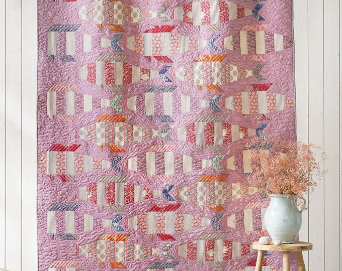 Tilda Cotton Beach Striped Fish Quilt Blush Kit 57.575.5in Finished ...