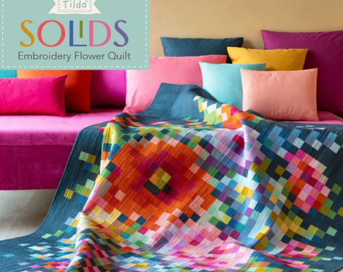 Tilda Solids Embroidery Flower Quilt Kit 63.581.5in Finished Size Quilt ...