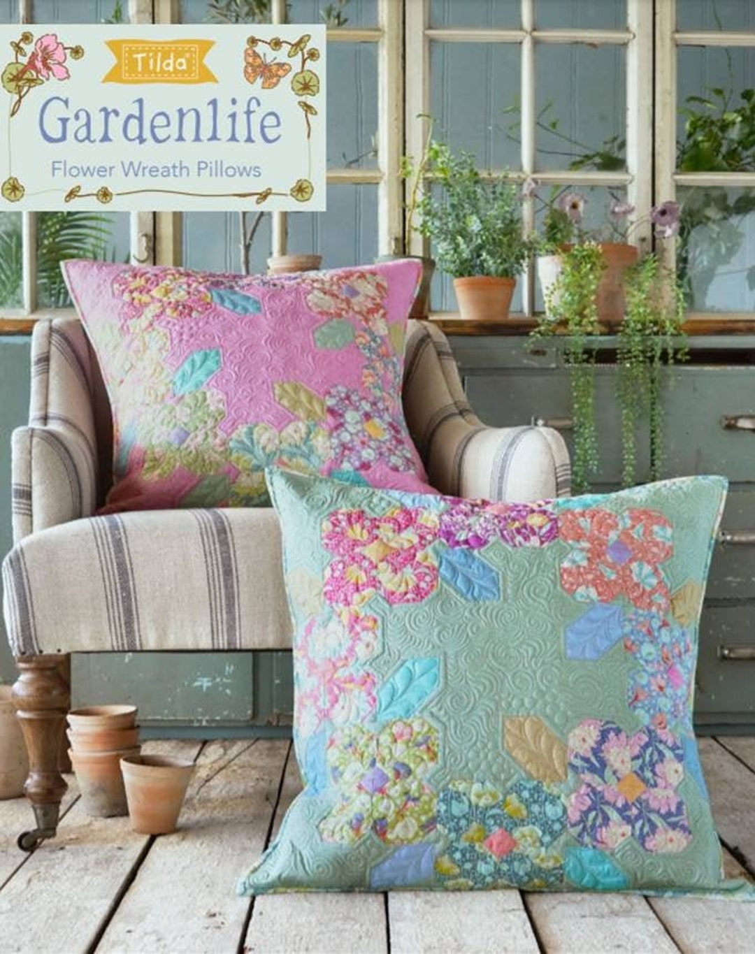 Tilda Gardenlife Flower Wreath Pillow Kit 24.5in Square Finished Size ...