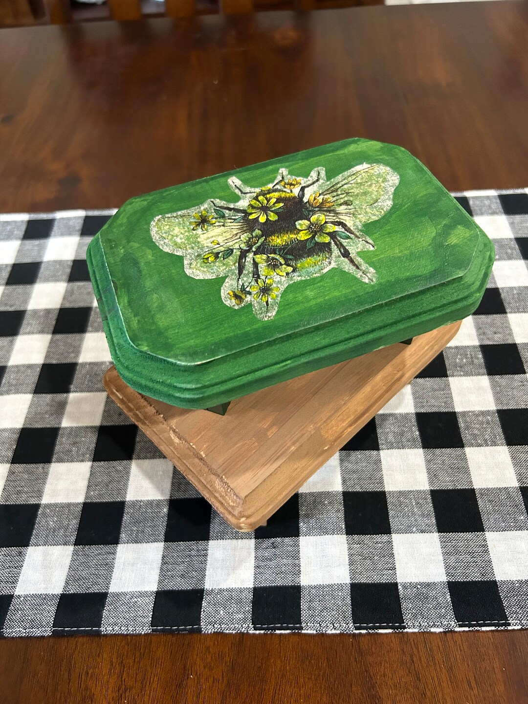Wood Table Riser, Decoupage Bee, Table Décor, Plant Stand, Candle ...