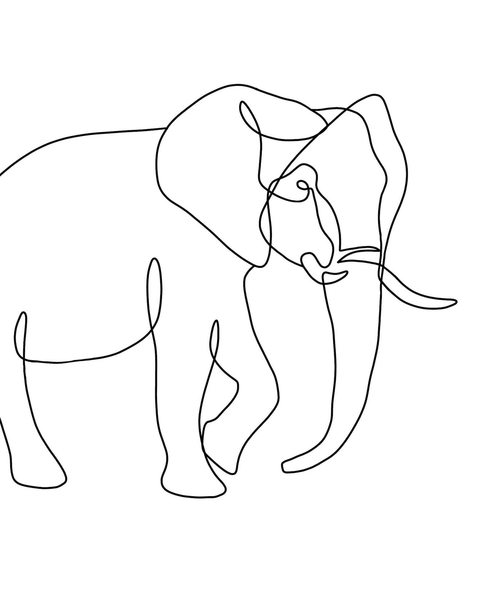 Minimalist Elephant Line Drawing – Elegant Fine Line Art Digital Print ...