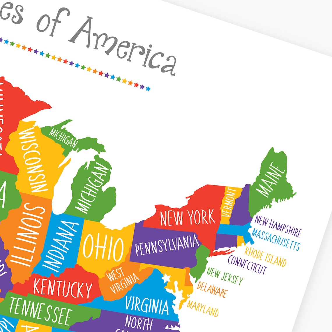 Large United States Map for Kids Printable Colorful USA Map Wall Art ...