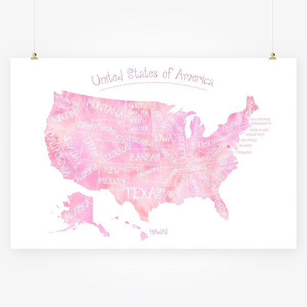 Watercolor Map of Us - Etsy