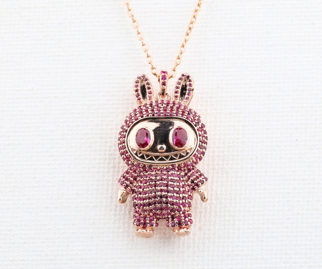 Labubu Pendant Pink Diamond Labubu Doll Pendant Labubu Inspired CZ ...