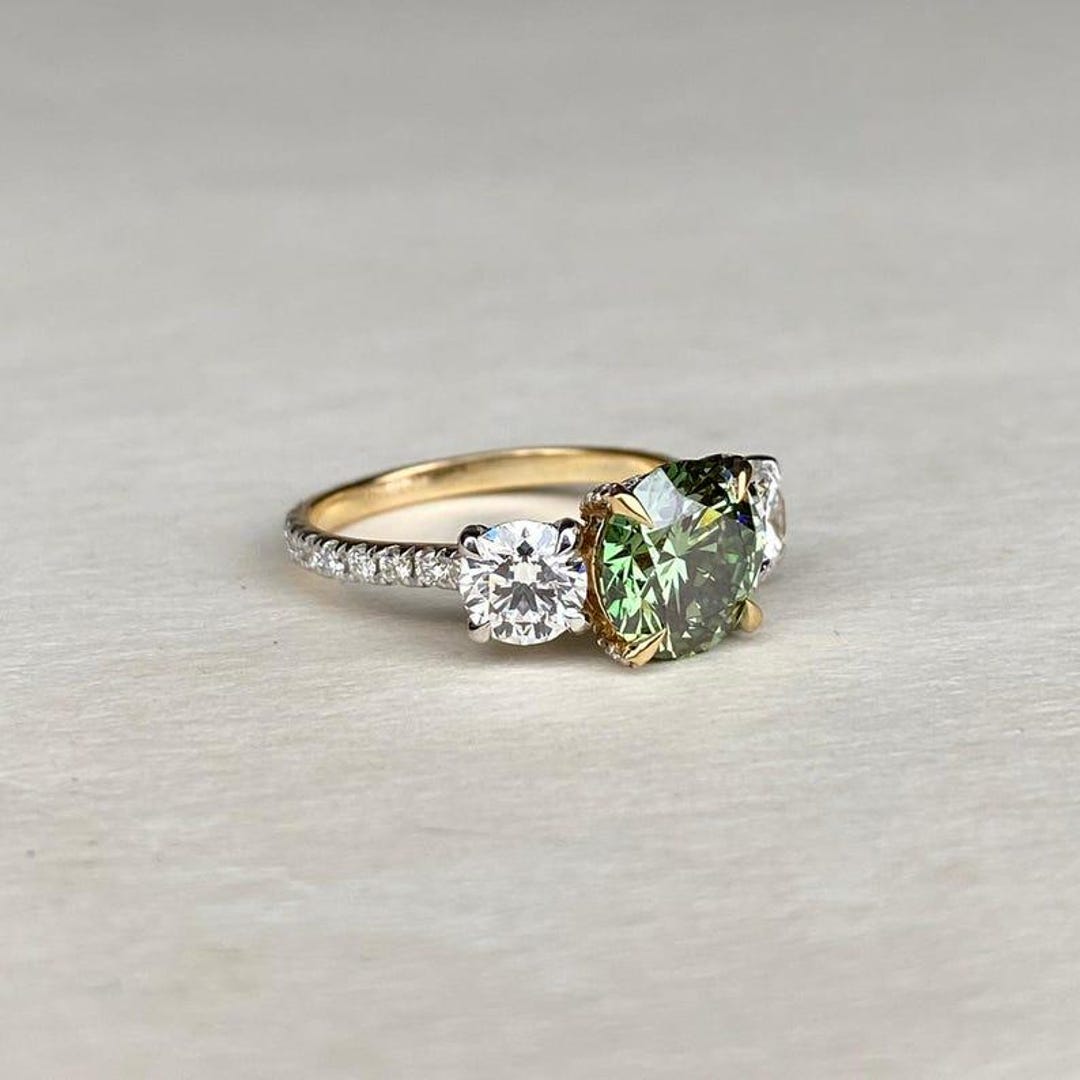 Hidden Halo Ring Cathedral Ring | Round Diamond Three Stone Engagement ...