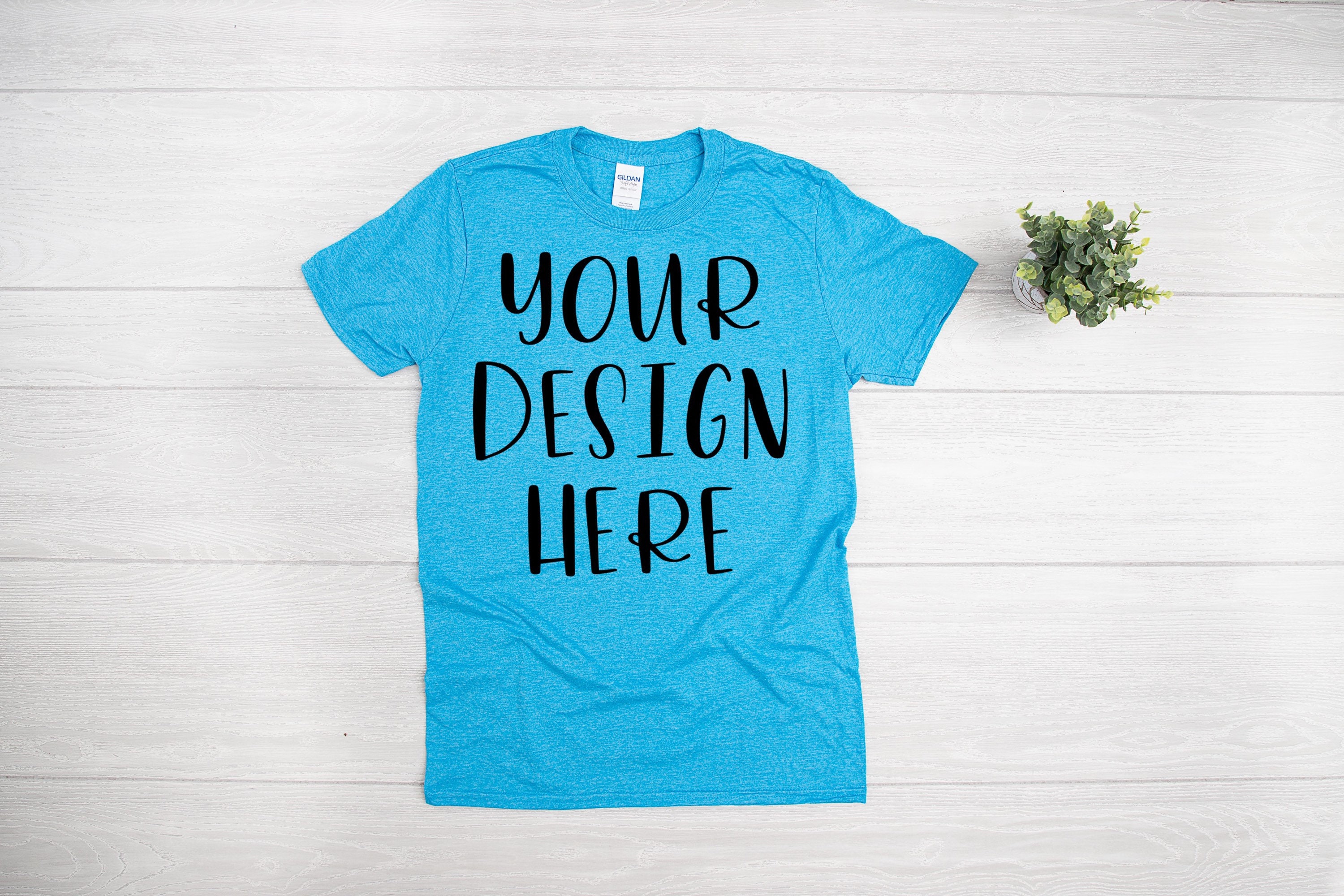 Gildan 640 Heather Sapphire Unisex T Shirt Mock Up Shirt Etsy